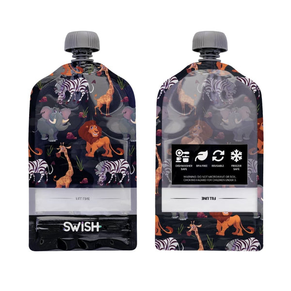 Swish Reusable Food Pouches 140ml Safari Animals - 5 Pack – Yum Yum ...
